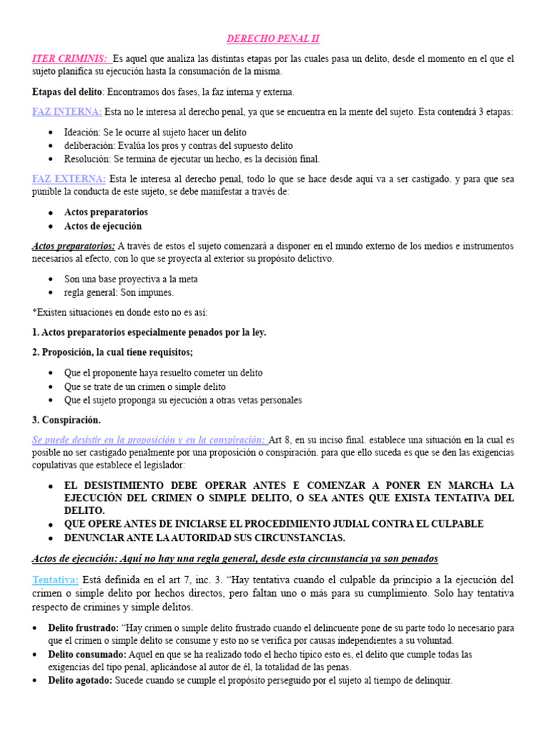 DERECHO PENAL II (Mini Resumen) | PDF | Derecho penal | Crímenes
