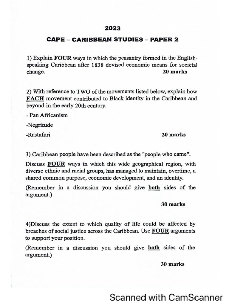 CAPE Caribbean Studies P2 2023 | PDF