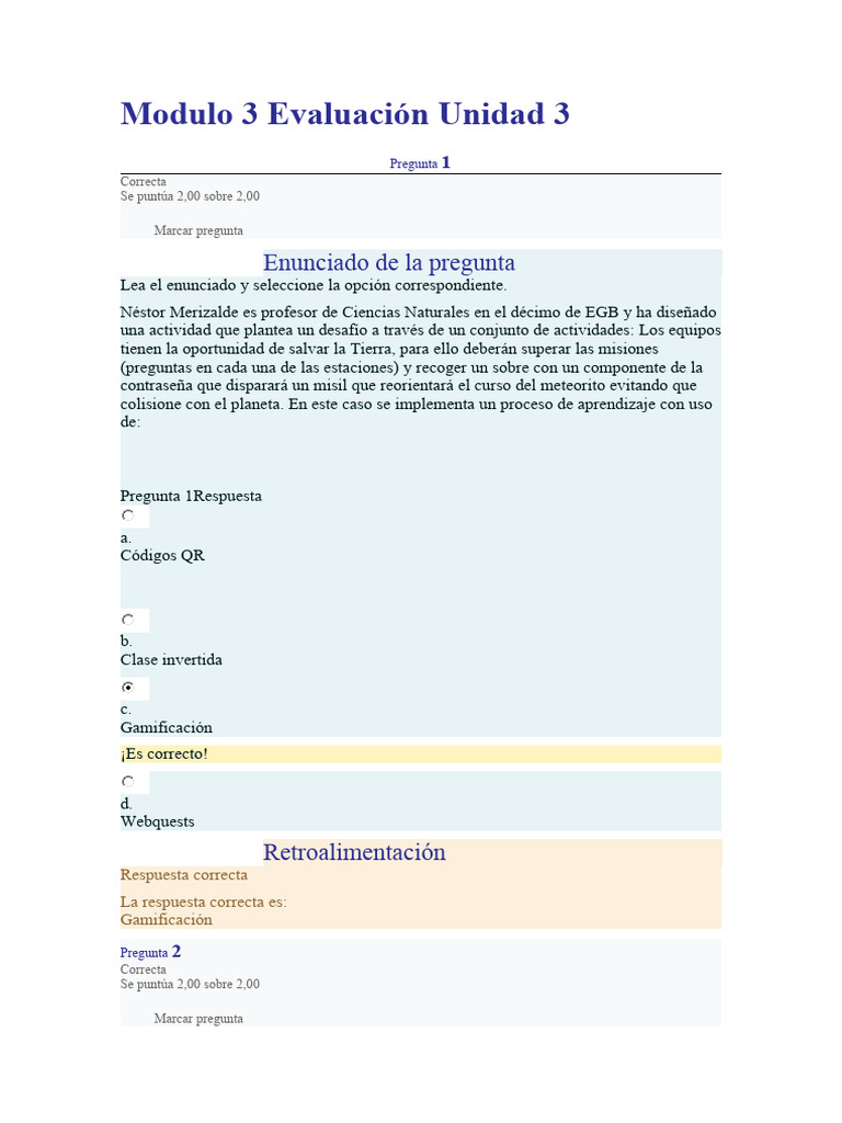 Evaluación Módulo 3 Unidad 3 | PDF | Aprendizaje