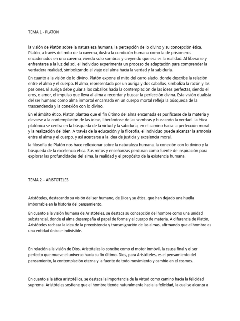 Filosofía de Platón y Aristóteles: Ética y Divinidad | PDF | Platón ...