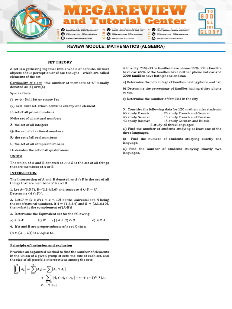 Review Module 01 Algebra 1 | Download Free PDF | Set (Mathematics ...