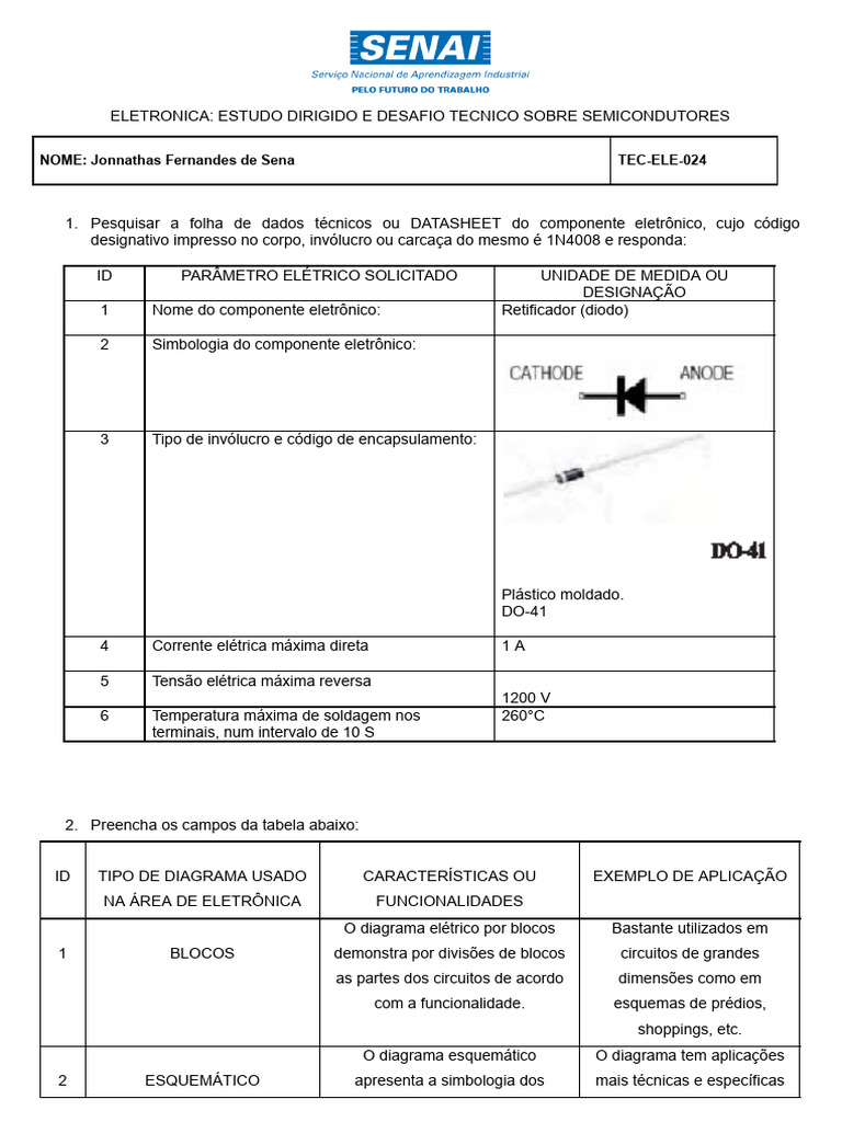 Atividade de Eletrônica - Estudo Dirigido | PDF | Eletrônicos | Fonte de energia