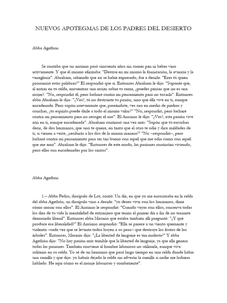 Sabiduría de los Padres del Desierto | PDF | Monje | Oración