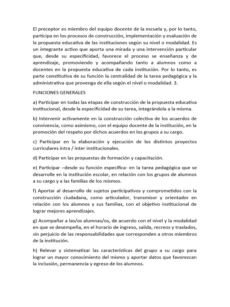 El Preceptor Es Miembro Del Equipo Docente de La Escuela y | PDF | Maestros | Escuelas