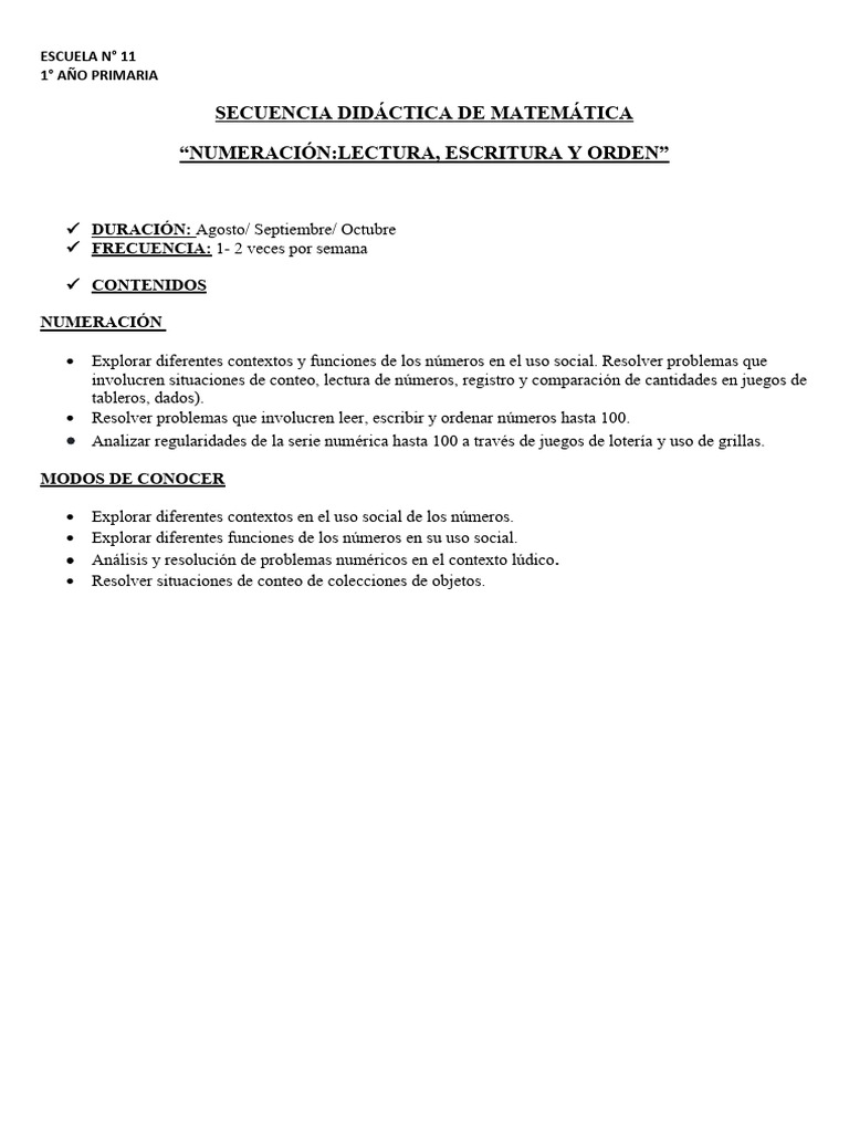 Secuencia Matemática-Lectura, Escritura y Orden de Los Números | PDF