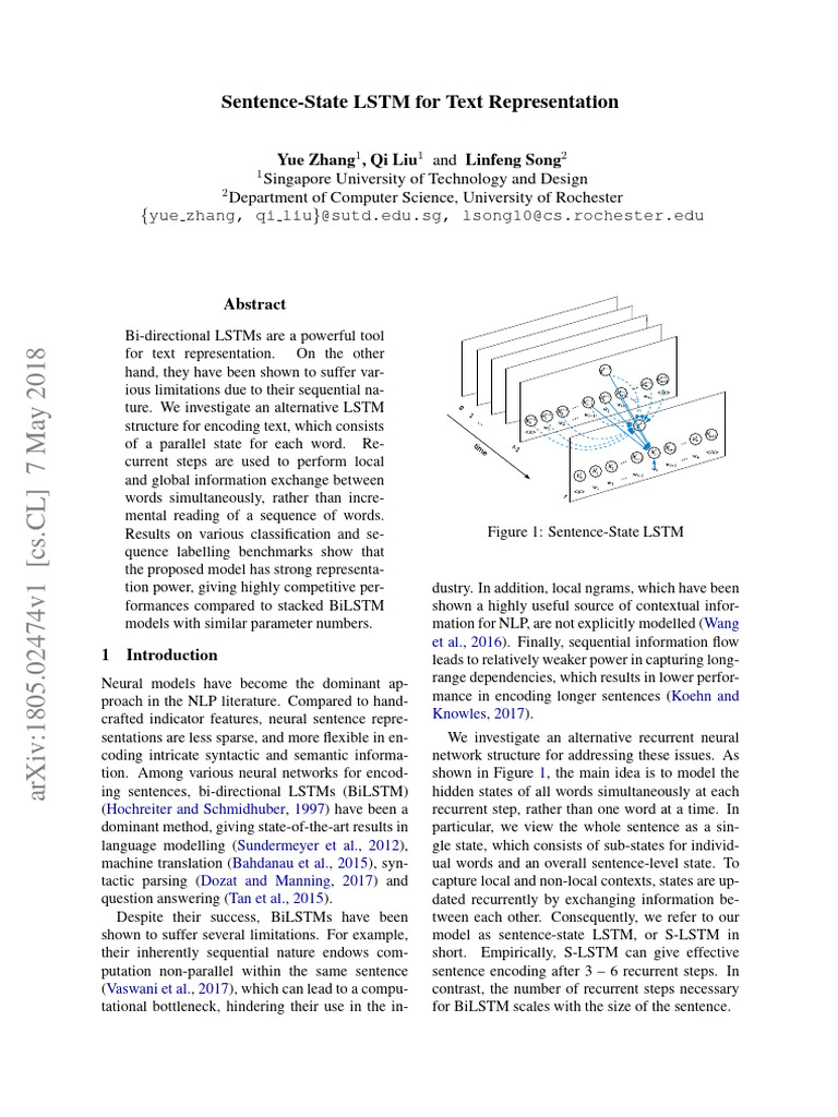 Sentence-State LSTM For Text Representation | PDF | Computer Science | Artificial Intelligence