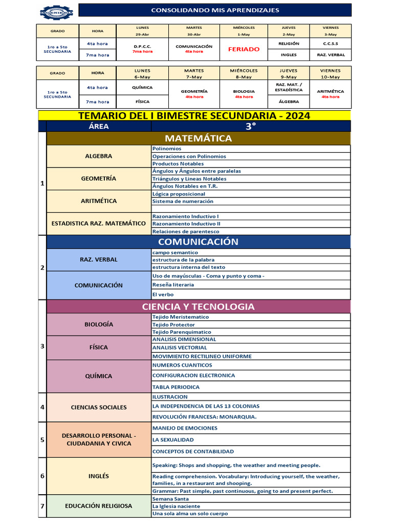 Rol de Examenes 3° | PDF | Science | Matemáticas
