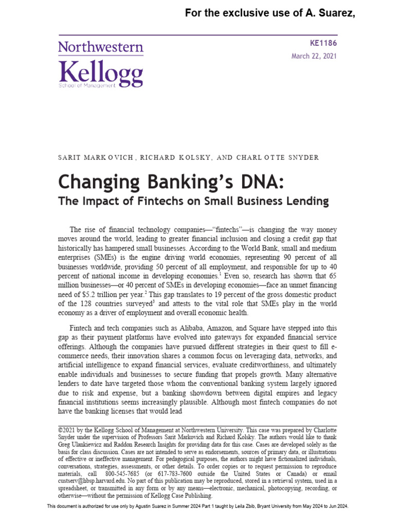 Changing Banking's DNA:: The Impact of Fintechs On Small Business ...