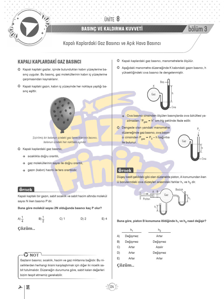 Tyt Fizik Basinc Ve Kaldirma Kuvveti Gaz Basinci Konu Anlatimi PDF | PDF