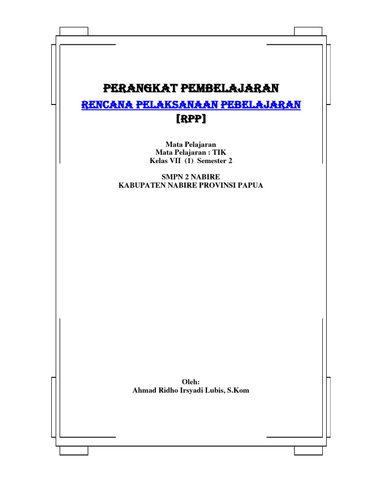 RPP TIK SMP MTS KELAS VII SMT 2 SilabusRPP | PDF | Karier & Perkembangan | Seni