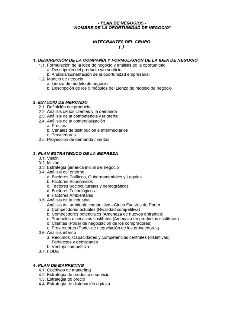 Plantilla Plan de Negocios Documento | PDF | Marketing | Business