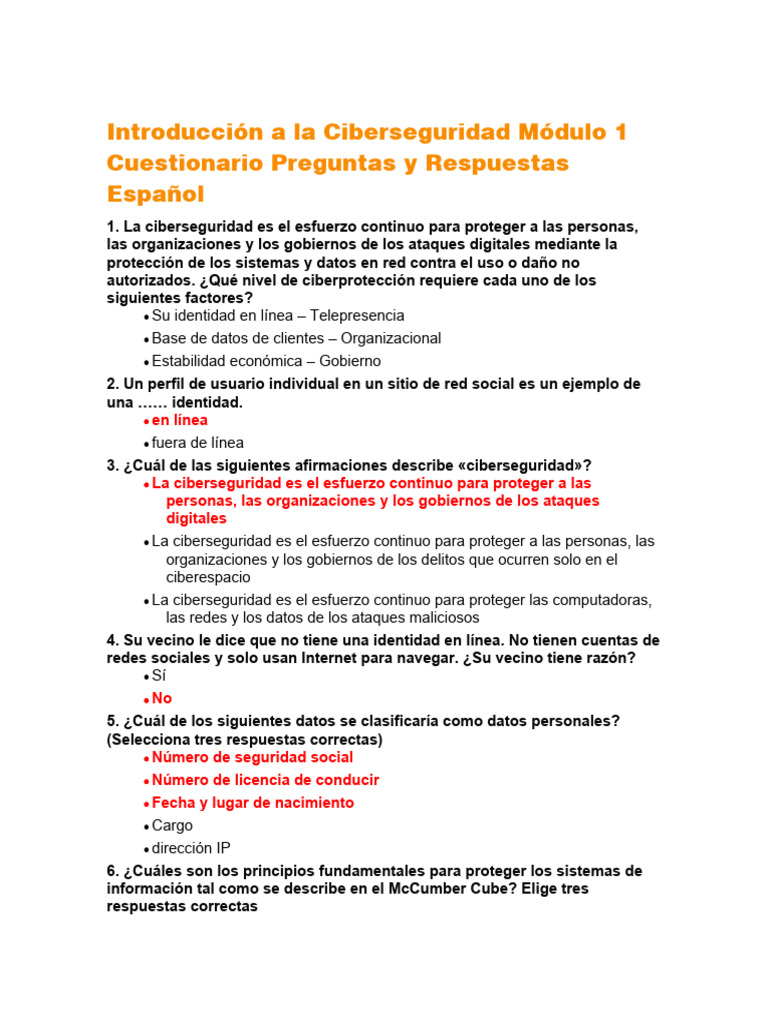 Cuestionario sobre Ciberseguridad | PDF | Seguridad | La seguridad ...
