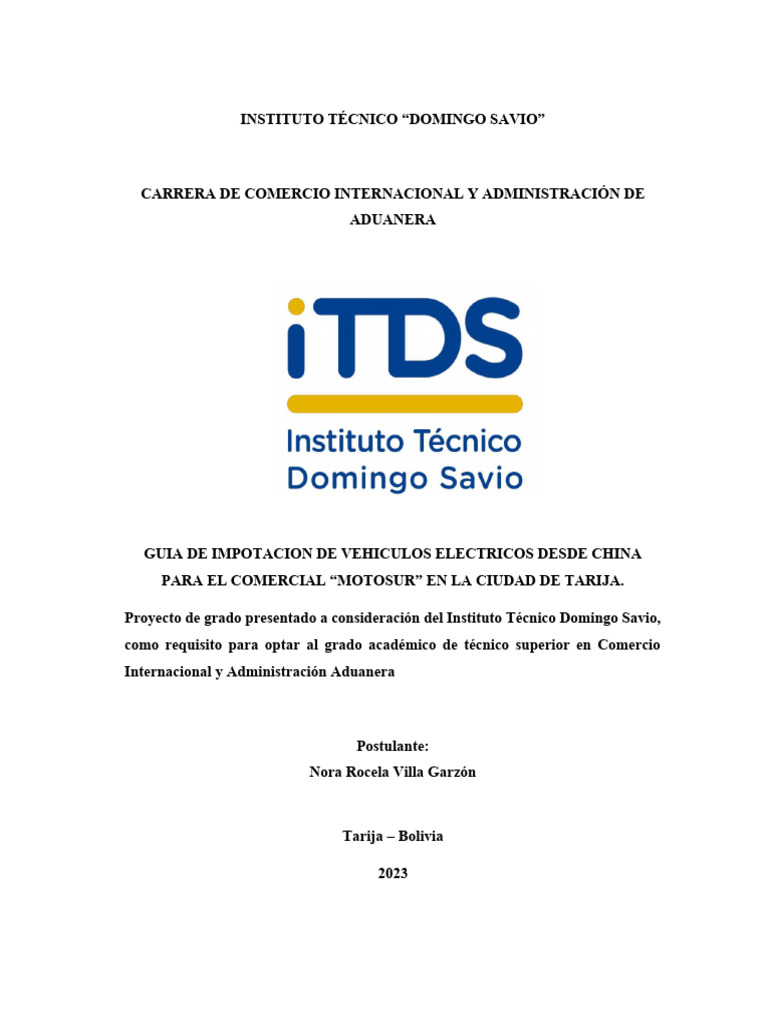 PROYECTO DE GRADO NORA VILLA Ultimo Itds | PDF | Carta de crédito | aduana