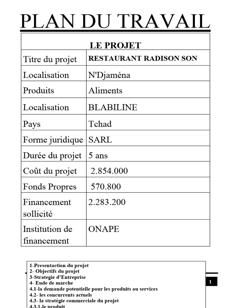 Projet de création du restaurant Radison Son | PDF | Marché (Économie ...