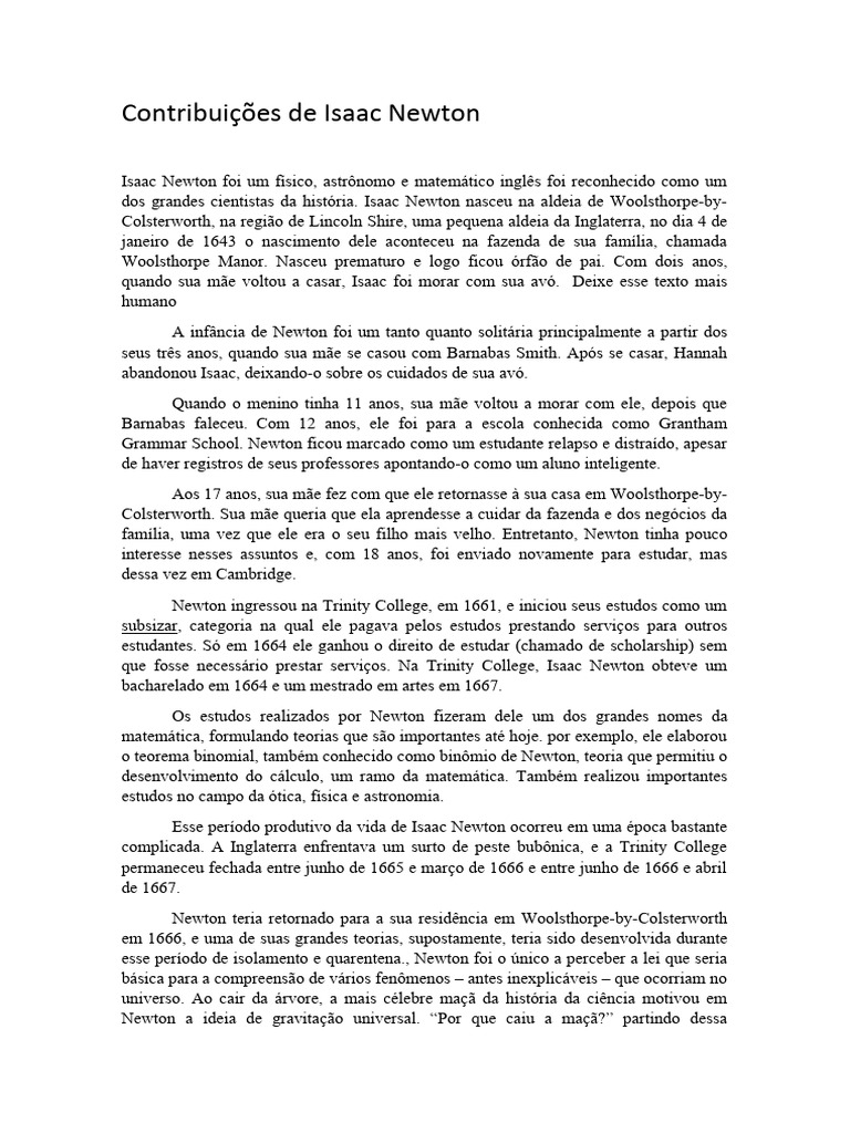 Contribuições de Isaac Newton | PDF | Isaac Newton | Força