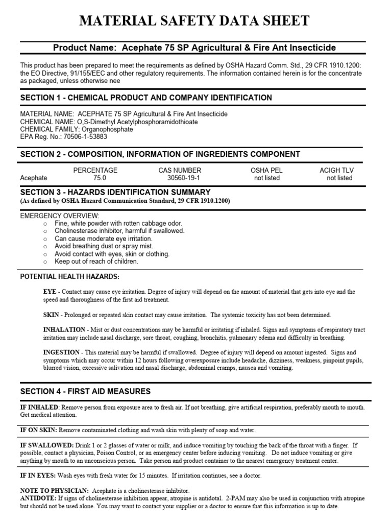 CNTRL Sol Acephate 75 SP MSDS | PDF | Pesticide | Firefighting