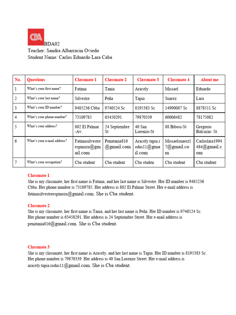 Carlos Eduardo Lara Caba - CONTACT INFORMATION | PDF