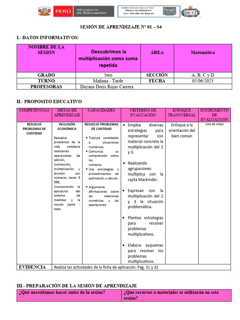 Sesion #01 - S4 Multiplicamos Como Suma Repetida | PDF | Aprendizaje ...