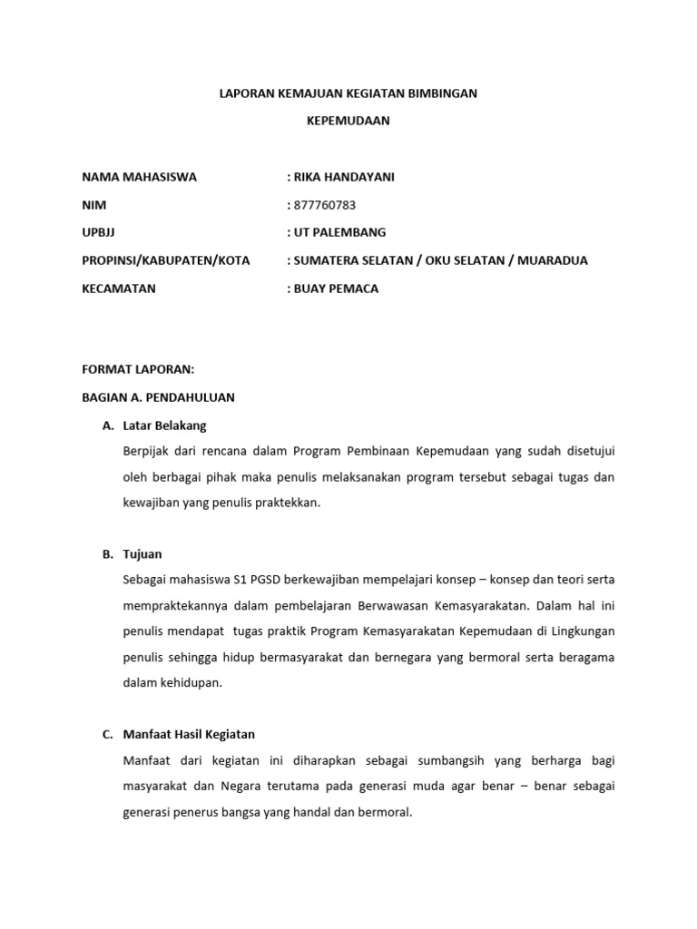 Laporan Kemajuan Kegiatan Bimbingan Tugas 2 PBK | PDF