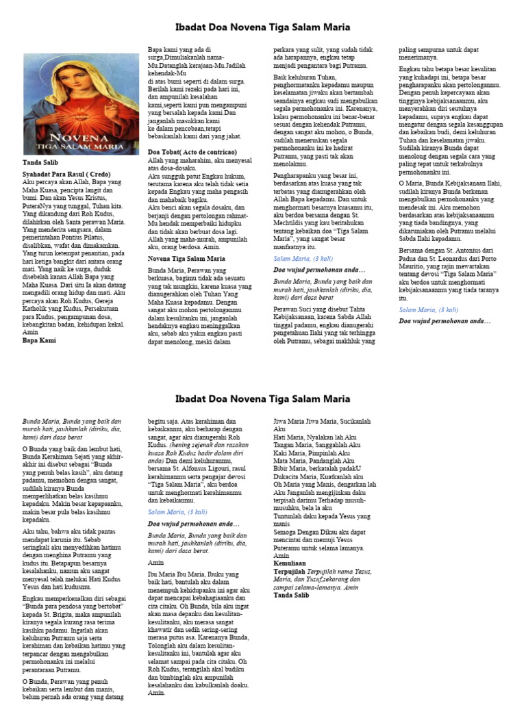 Ibadat Doa Novena Tiga Salam Maria | PDF