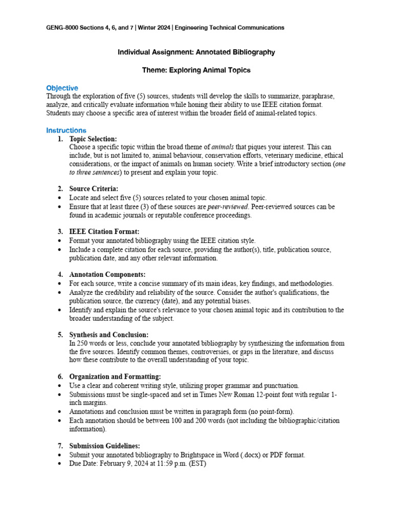 W24 Annotated Bibliography Assignment | PDF | Citation | Bibliography