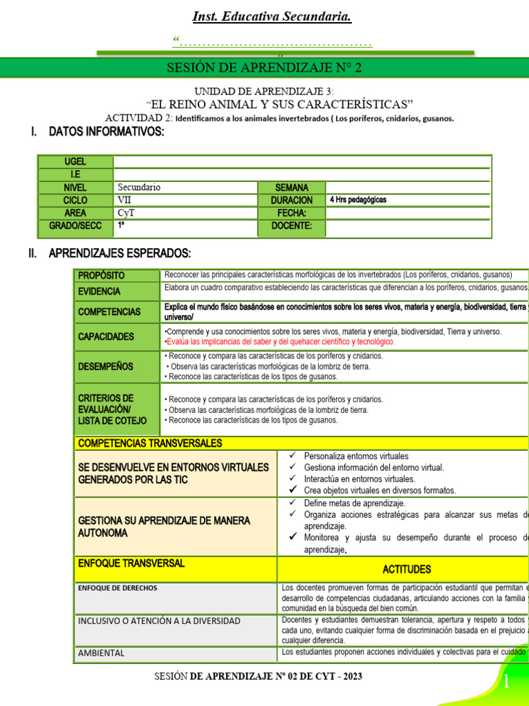 A-1º Ses-Act 2-Cyt Und 3 | PDF | Aprendizaje | Evaluación