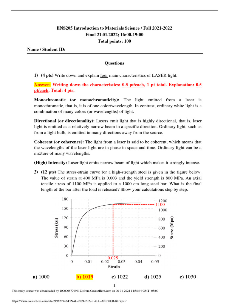 ENS205 Real Final Exam For Free | PDF | Dislocation | Deformation (Engineering)