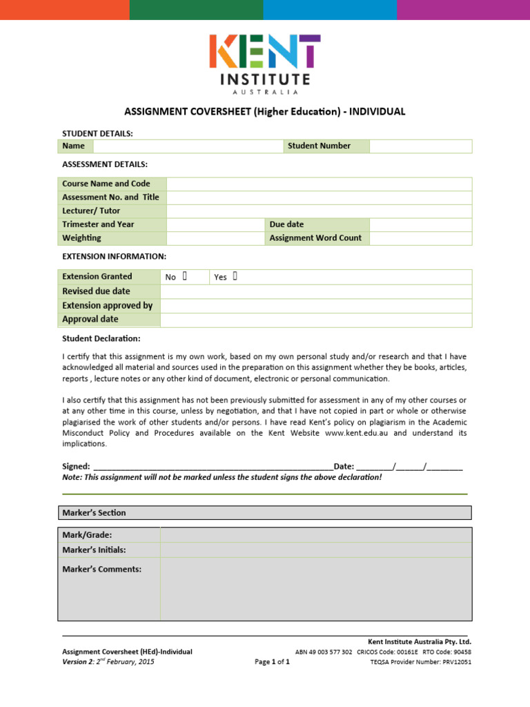 Assignment Coversheet HEd-Individual Feb 2015 | PDF