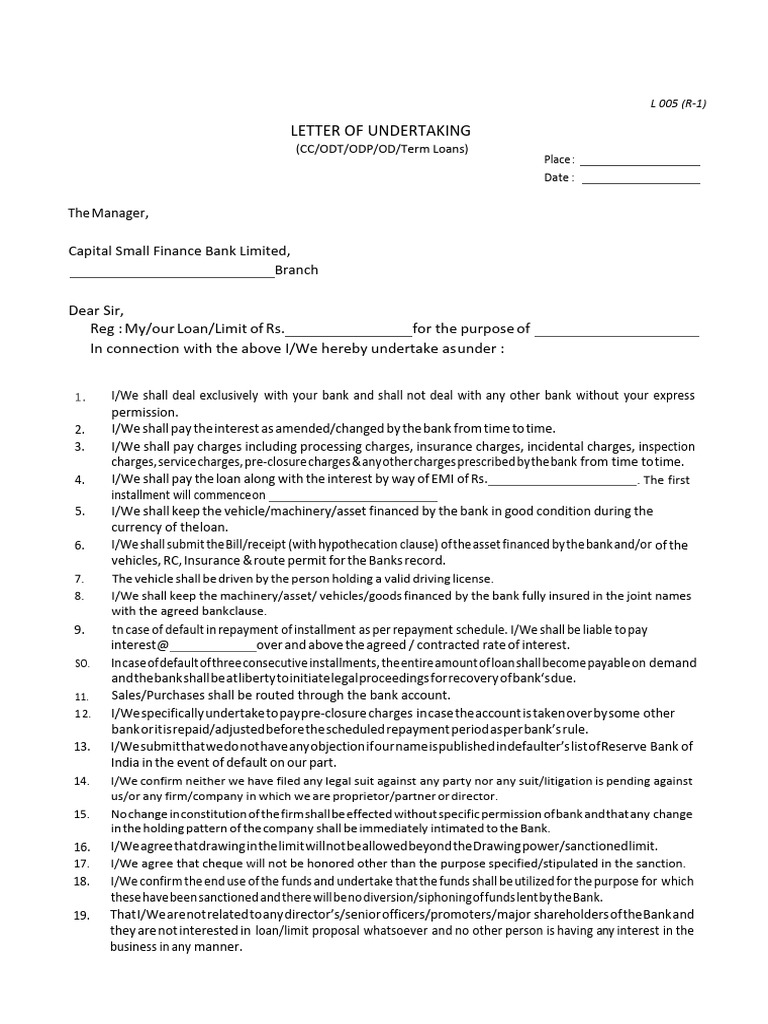 Loan Agreement Letter of Undertaking | PDF | Banks | Loans