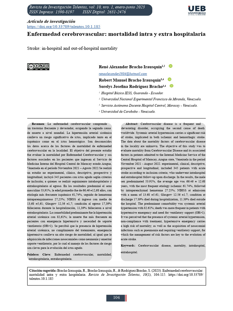 Mortalidad por Enfermedad Cerebrovascular | PDF | Carrera | Medicina ...