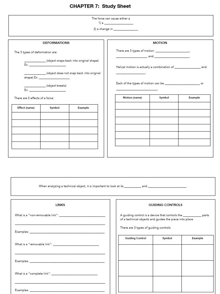 Sec 1 Chapter 7 Study Sheet | PDF | Mechanics | Mechanical Engineering