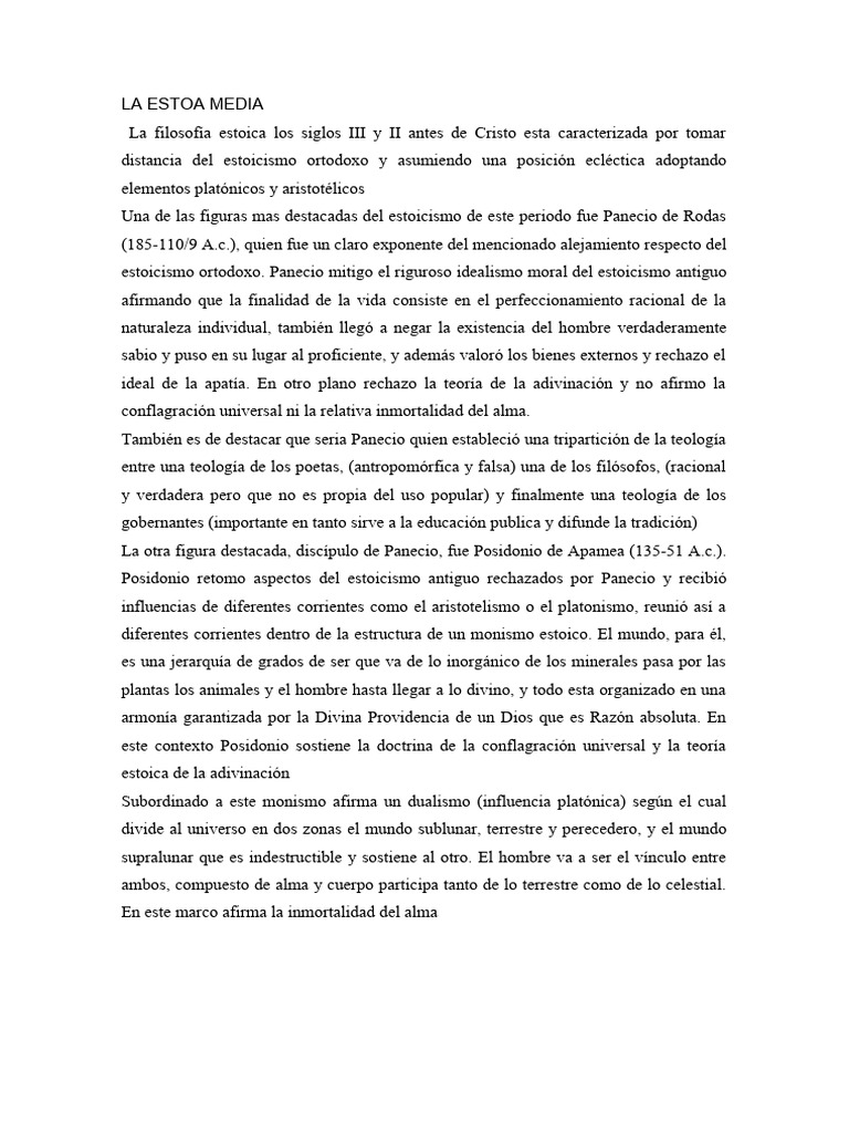 Evolución del Estoicismo: Panecio y Posidonio | PDF