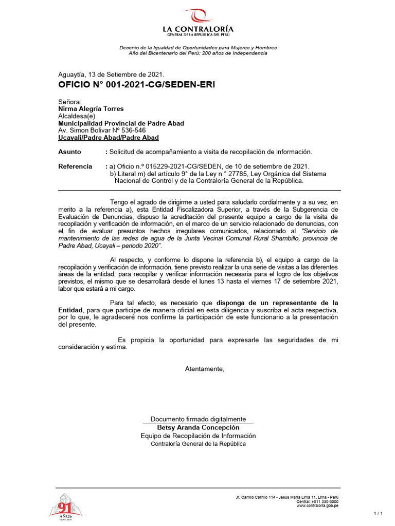 OFICIO ACOMPAÑAMIENTO | Descargar gratis PDF | Gobierno