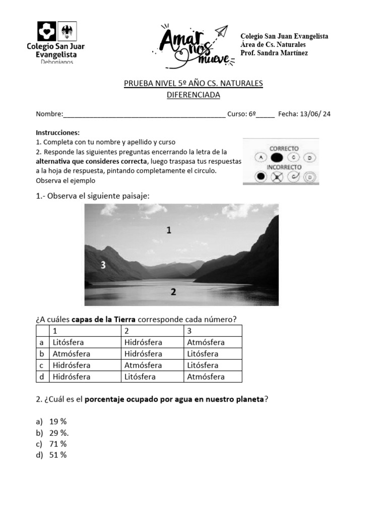PRUEBA NIVEL CS NAT 5° Diferenciada BÁSICO | PDF | Agua | Mar