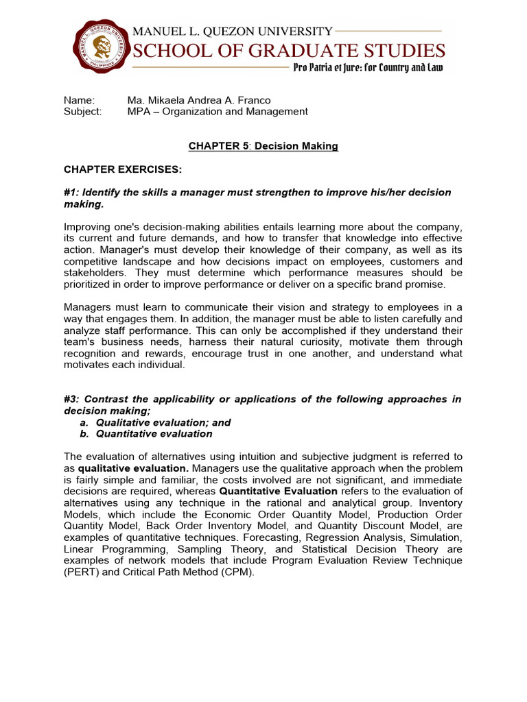 Bo&m Chapter 5 Franco | PDF | Decision Making | Evaluation