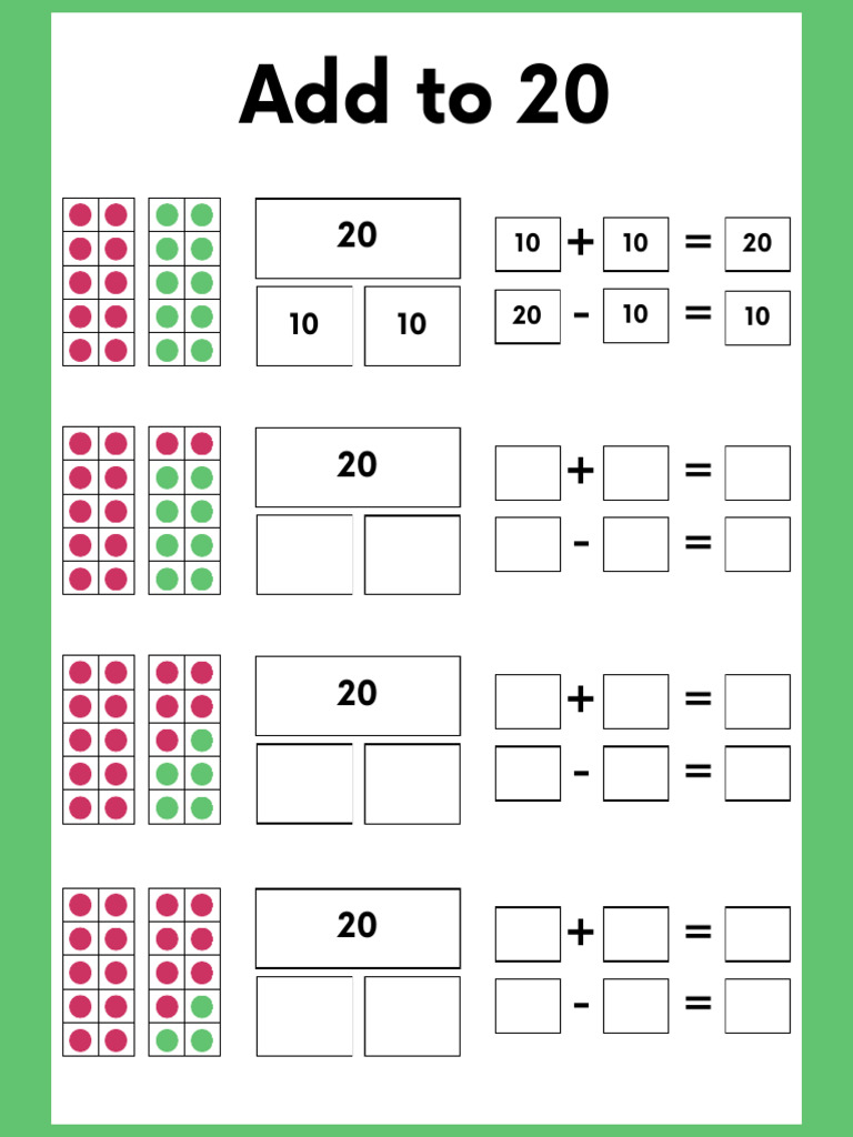 Add To 20 Digital Worksheet in Red Green Bold Style - 20240528 - 151424 ...