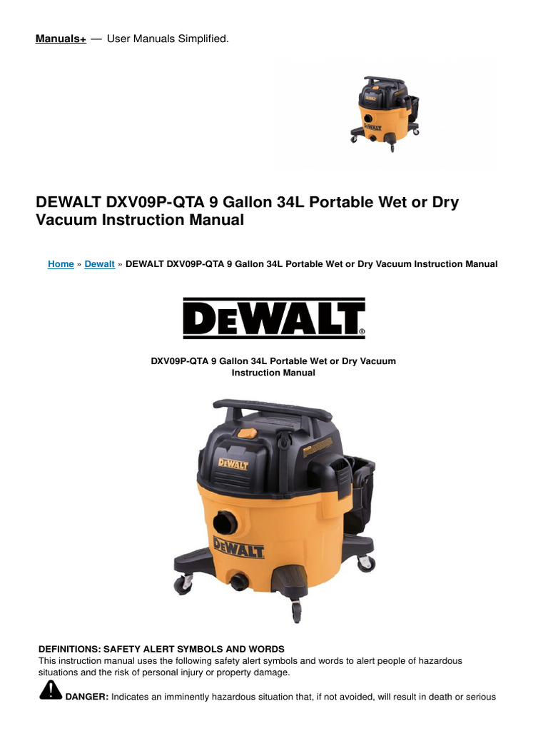 Dewalt DXV09P-QTA 9 Gallon Vac Manual | PDF | Vacuum Cleaner | Combustion