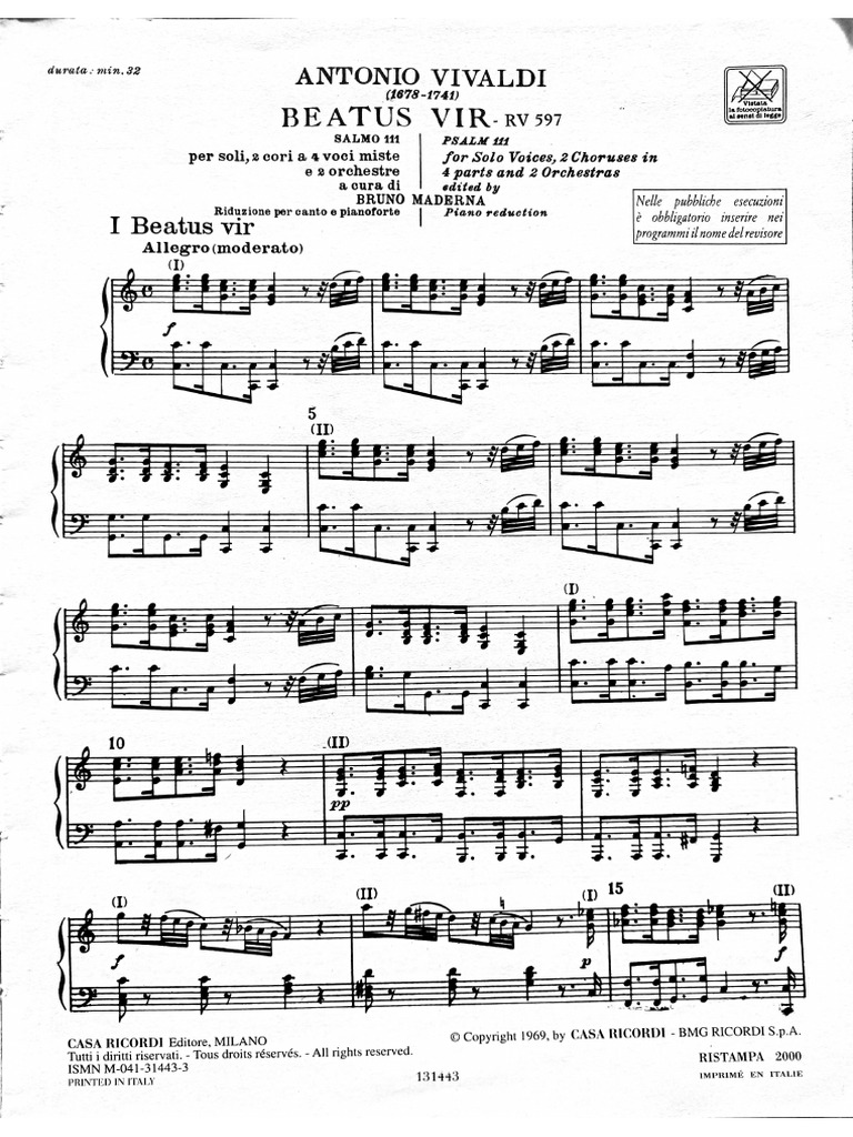 Beatus Vir Antonio Vivaldi RV597 | PDF