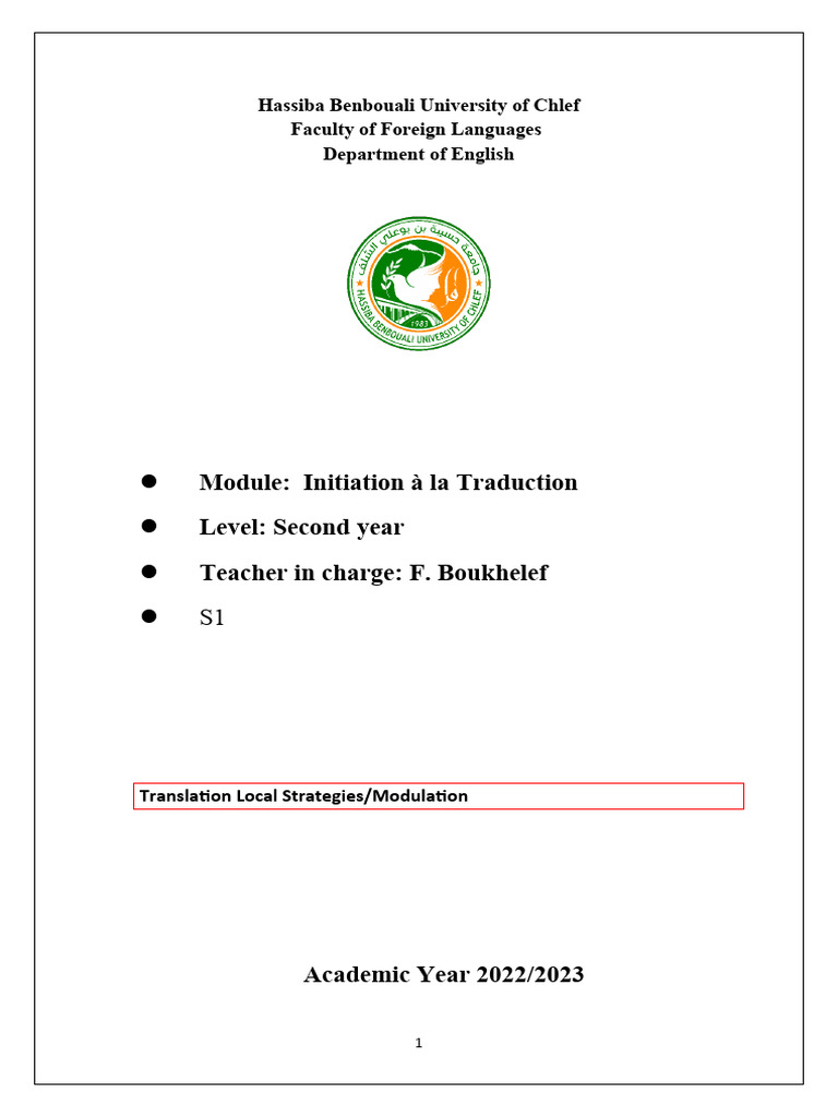08 Translation Local Strategies Modulation | PDF | Translations | Applied Linguistics