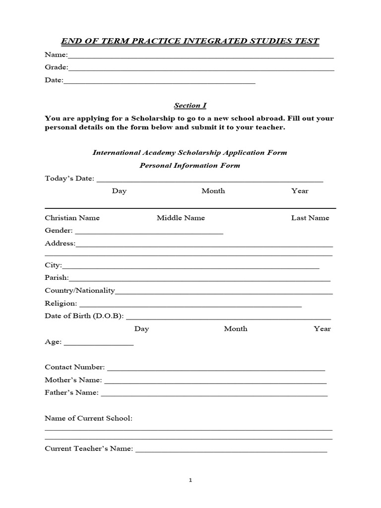 End of Term Practice Integrated Studies Test | Download Free PDF ...