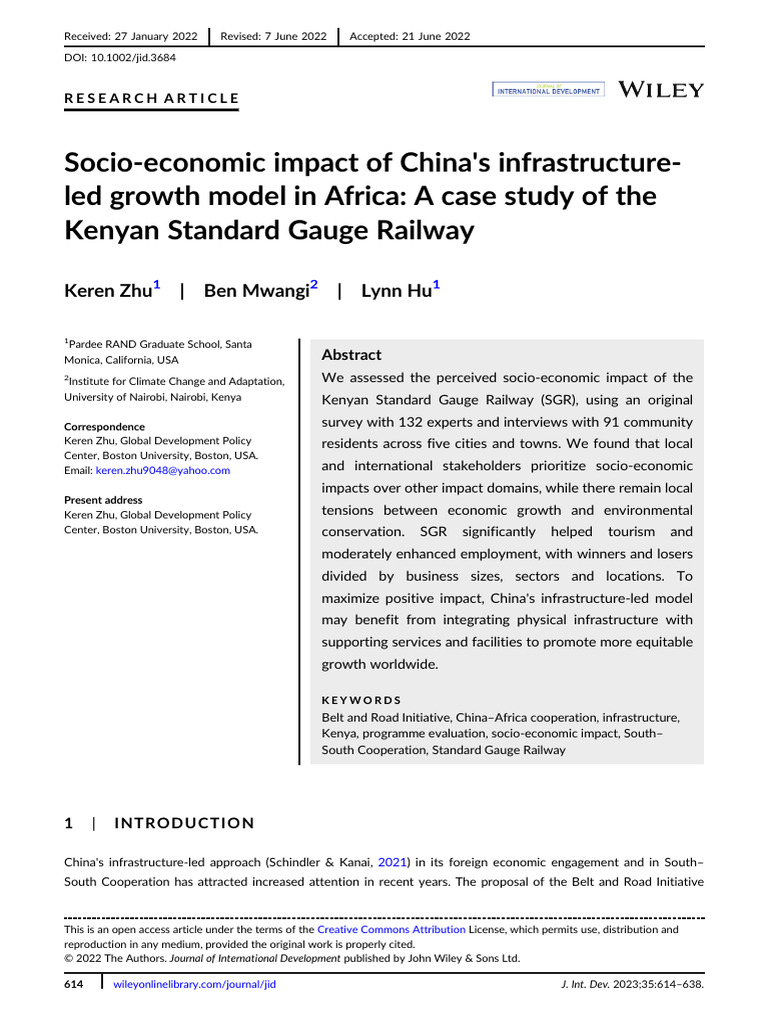 Socio‐economic impact of Chinas infrastructure‐led growth model in ...