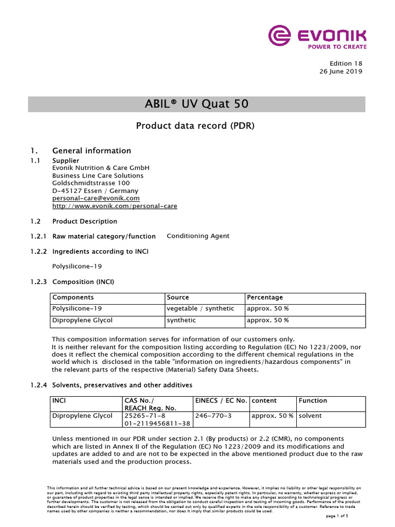 Evonik Abil Uv Quat 50 - PDR | PDF | Information | Chemistry