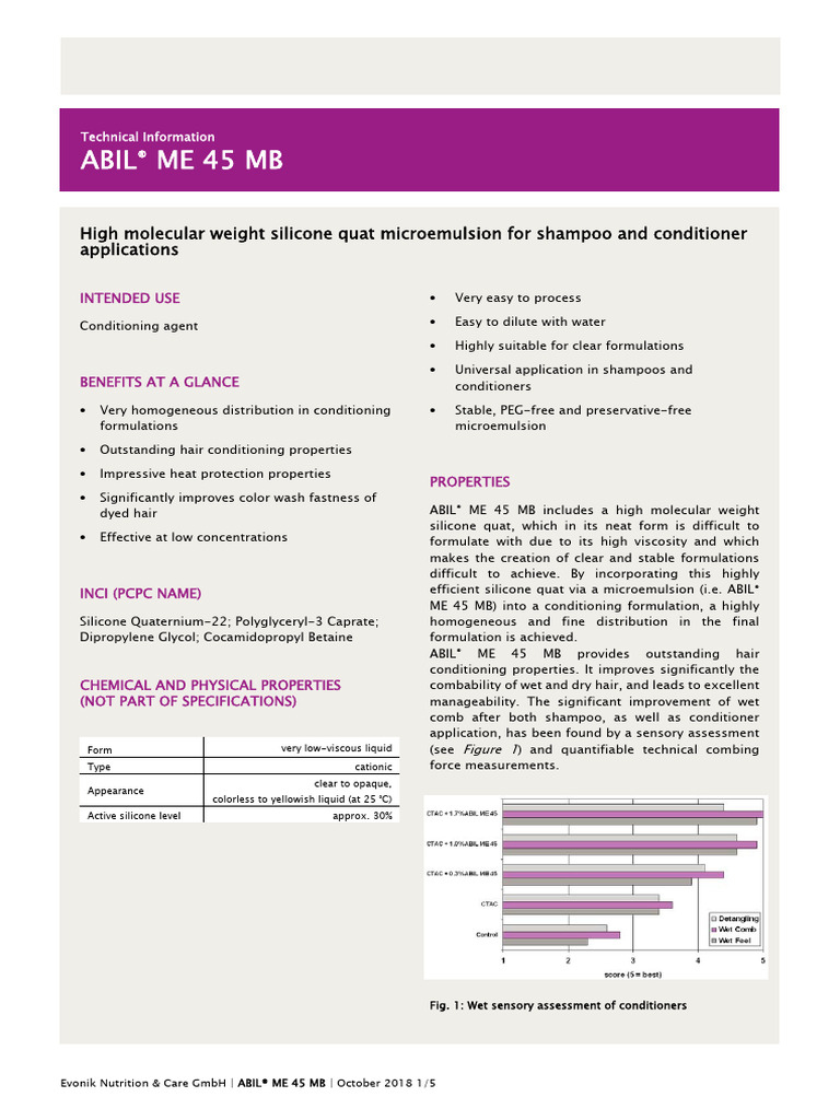 Evonik Abil Me45 MB - TDS | PDF | Shampoo | Dyeing