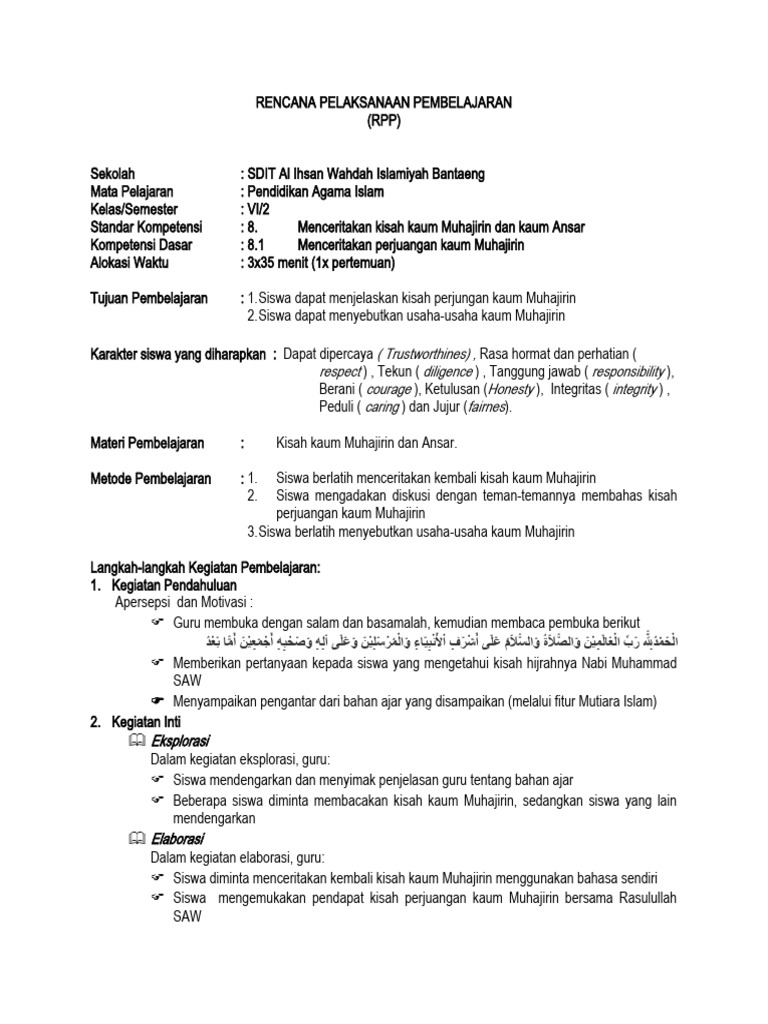 Contoh Pembuka Dan Penutup RPP Sdit Al Ihsan | PDF
