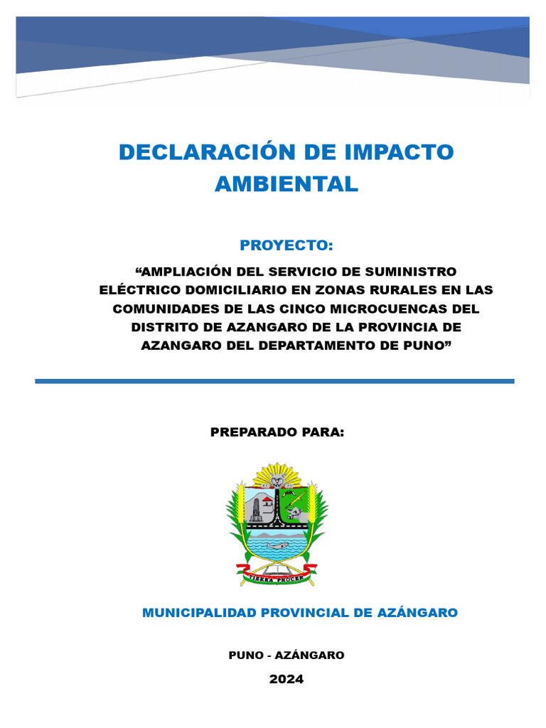 DECLARACIÓN DE IMPACTO AMBIENTAL - AZANGARO | PDF | Entorno natural ...