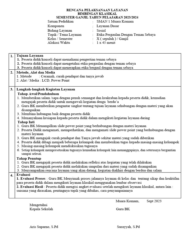 RPL ETIKA PERGAULAN DENGAN TEMAN SEBAYA 2023 Ganjil | PDF