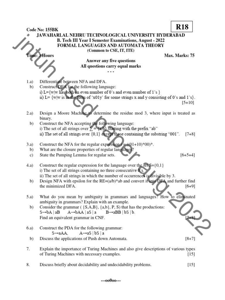 Formal Languages & Automata Theory Exam | PDF | Regular Expression | Automata Theory