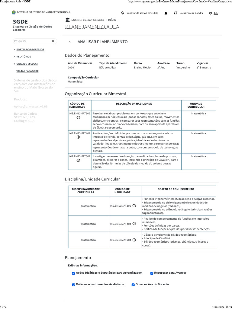 PL 3A MAT 1 Bi | PDF | Trigonometria | Aprendizado