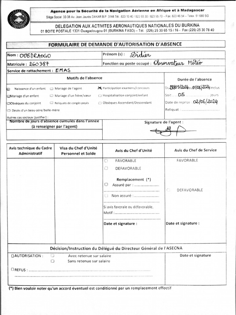 Autorisation d'absence | PDF