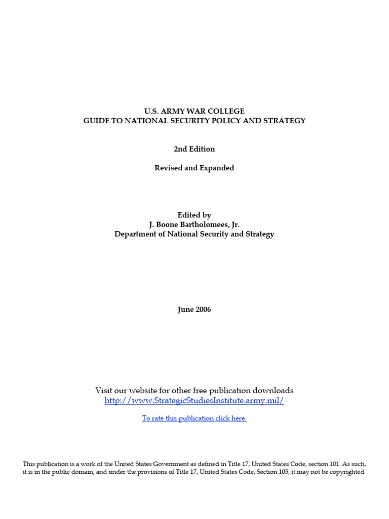 US Army War College Guide To National Security Policy and Strategy (2nd ...